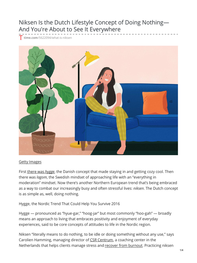 Niksen Is A Dutch Lifestyle Concept For Doing Nothing | PDF | Happiness | Mind