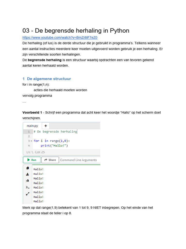 03 - de Begrensde Herhaling in Python | PDF
