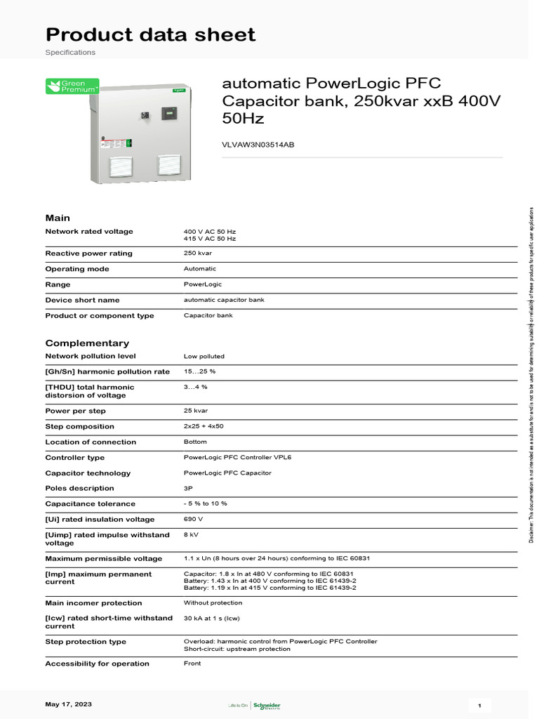 PowerLogic PFC Capacitor Banks IEC - VLVAW3N03514AB | PDF | Capacitor | Transformer