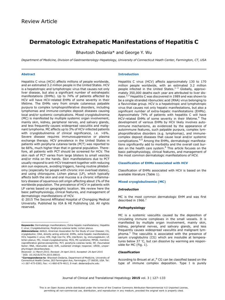 Dermatologic Extrahepatic Manifestations of Hepatitis C | PDF ...