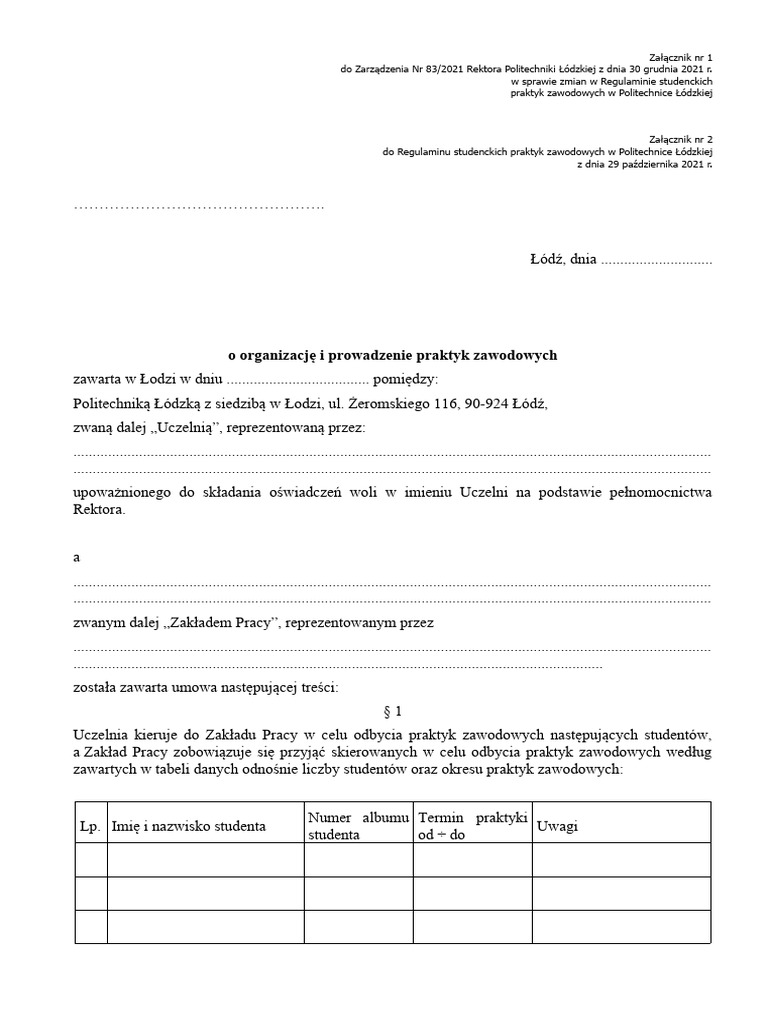 Umowa Zalacznik NR 1 | PDF