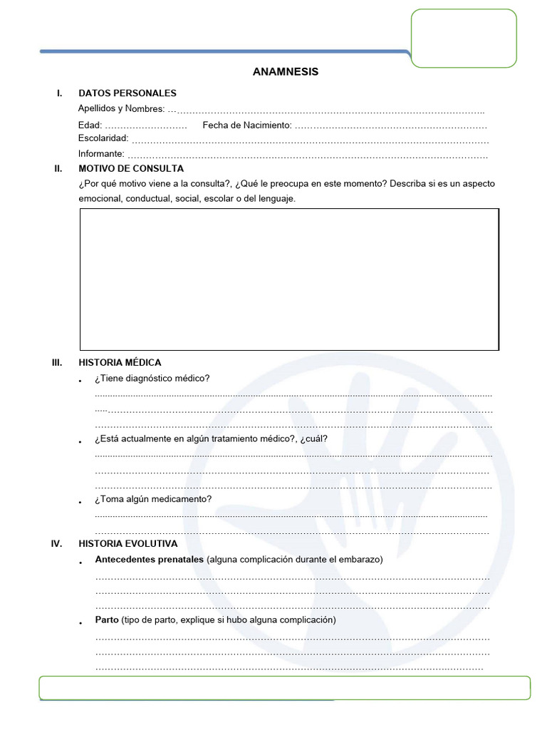 Ficha de Anamnesis Ejemplo para Niños | PDF | Dormir | Medicina CLINICA