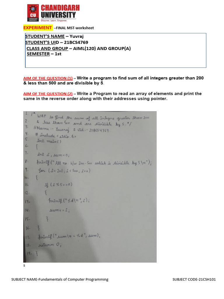 FOCP (Final Worksheet) | PDF