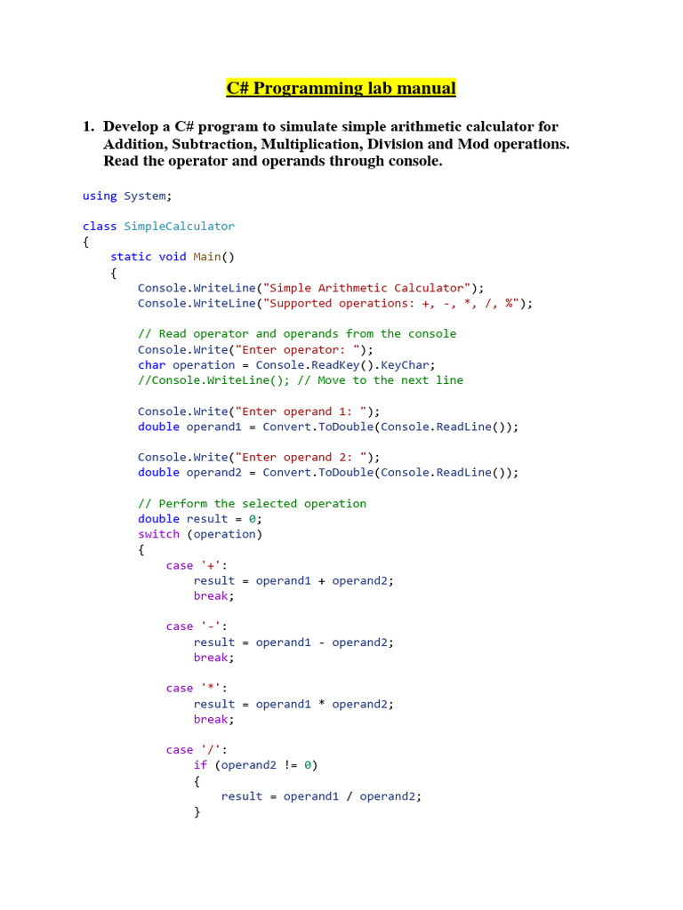 C# Programming Lab Manual | PDF | Method (Computer Programming) | Inheritance (Object Oriented ...