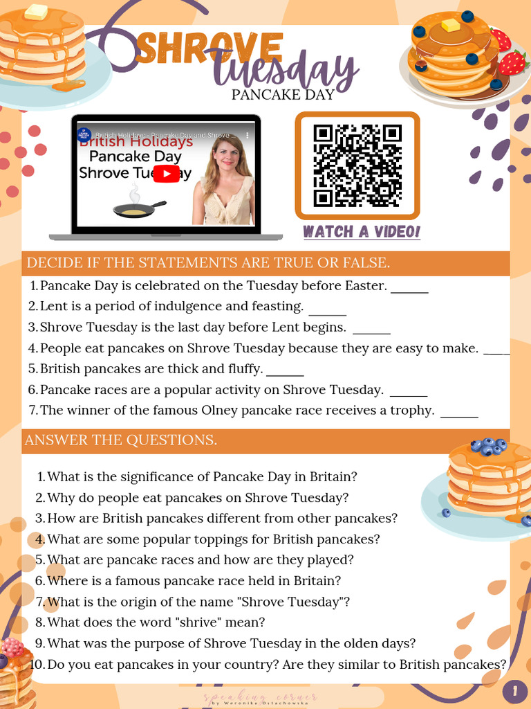 SHROVE TUESDAY Freebie | Download Free PDF | Pancake | Cuisine