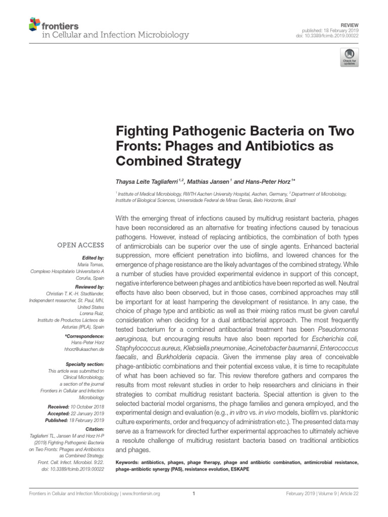 Fighting Pathogenic Bacteria On Two Fronts - Phages and Antibiotics As Combined Strategy | PDF ...
