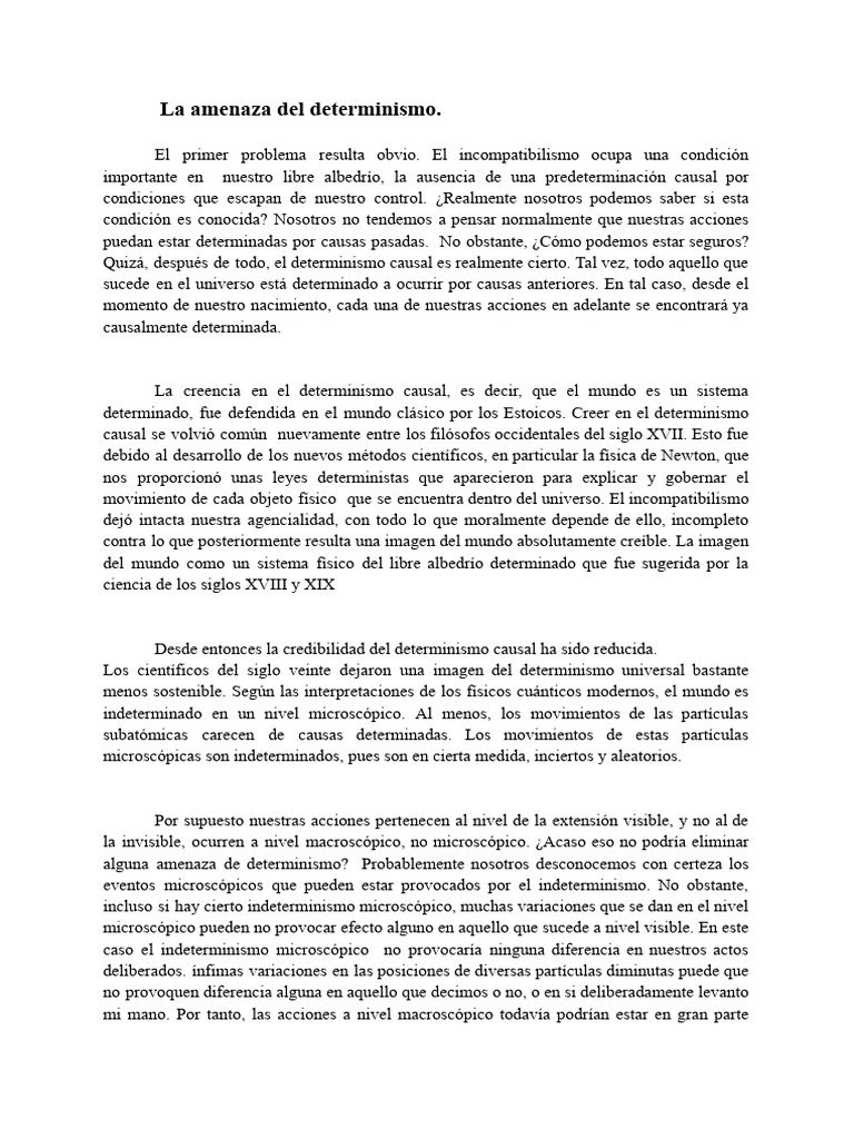 El problema del determinismo | PDF | Determinismo | Libre albedrío