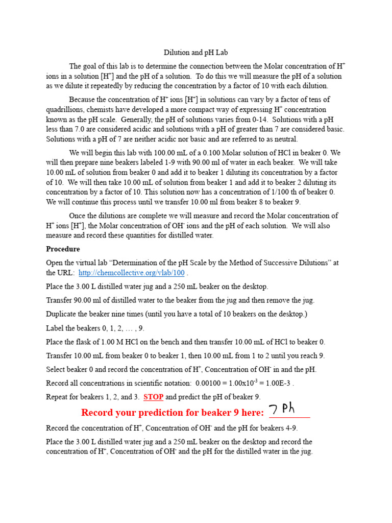 Dilution and PH Lab | PDF | Ph | Physical Sciences