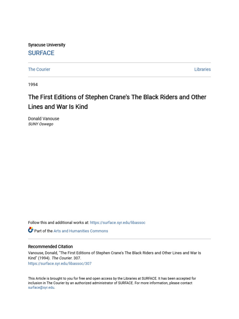 The First Editions of Stephen Cranes The Black Riders and Other | PDF ...