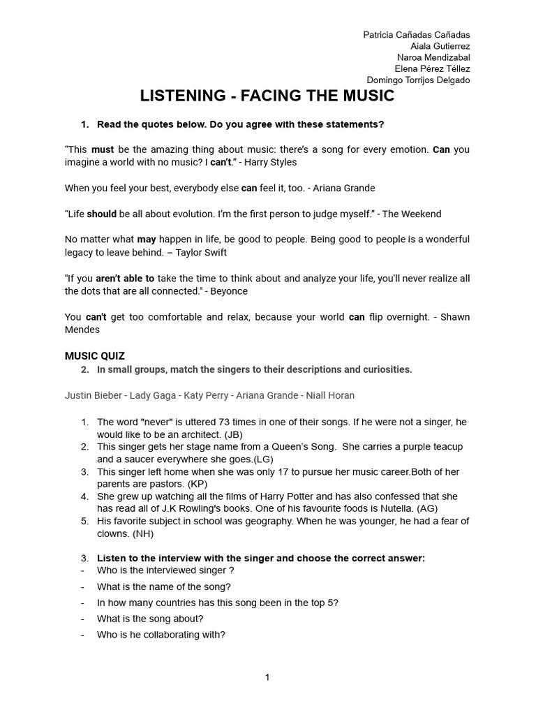 Lessonhandout Planfacingthemusic | PDF