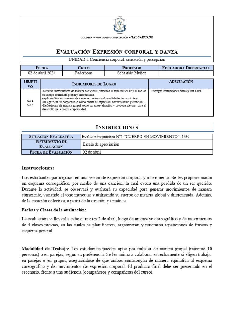 Evaluación De Expresión Corporal En Talcahuano Pdf