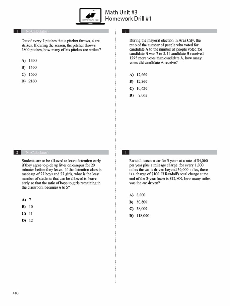 Mathunit 3 Drill-1 | PDF
