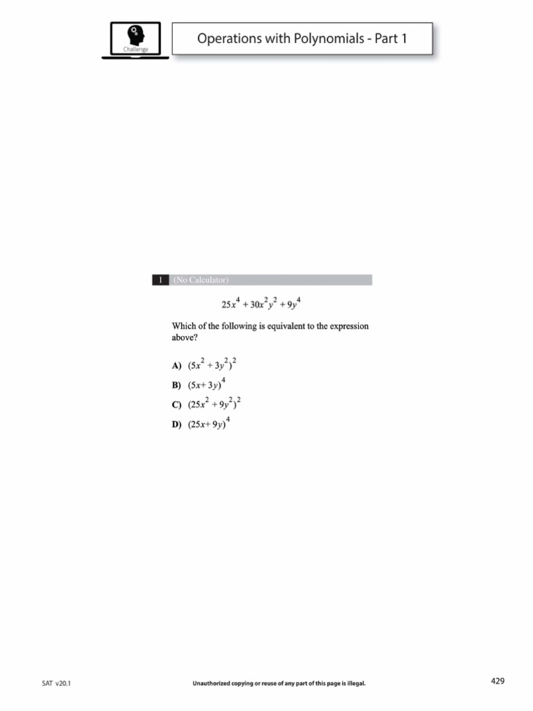 Operations With Polynomials Part 1 | PDF