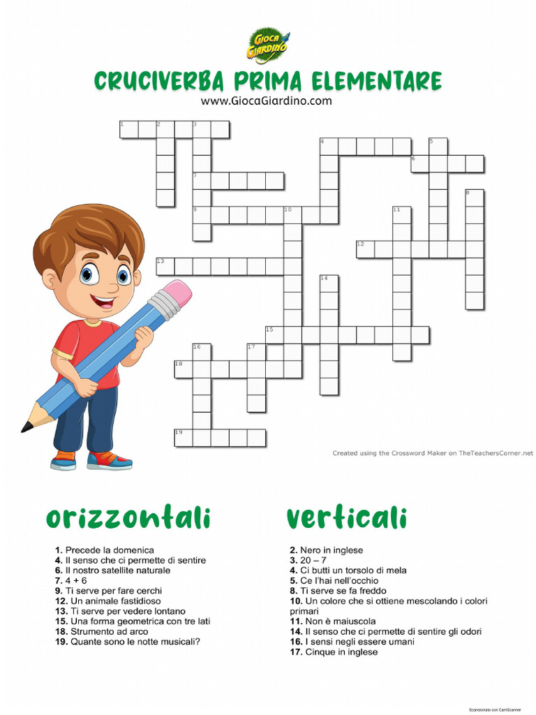 Cruciverba Bambini Prima Elementare | PDF