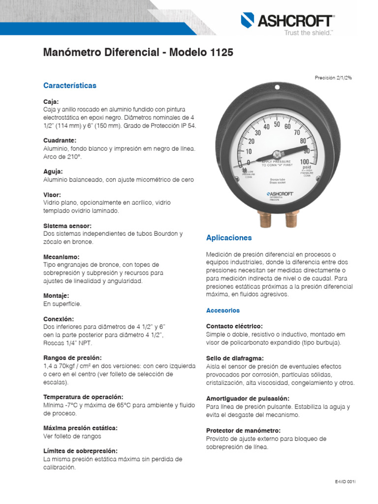 Manómetro Diferencial - Modelo 1125: Características | PDF | Presión | Materiales