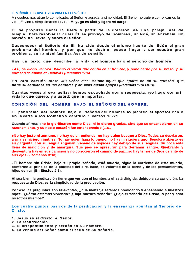 El Señorío de Cristo y La Vida en El Espíritu | PDF | La resurrección ...