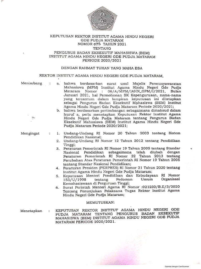 SK Pengurus BEM | PDF