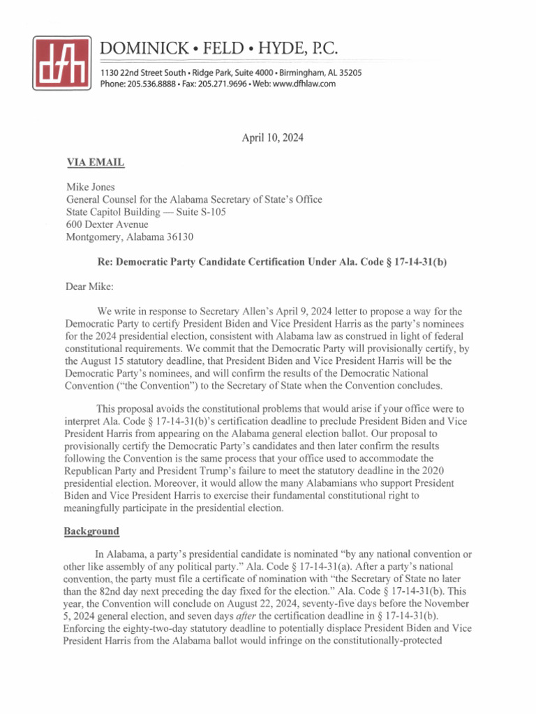 Democratic Party Letter To Secretary of State | PDF