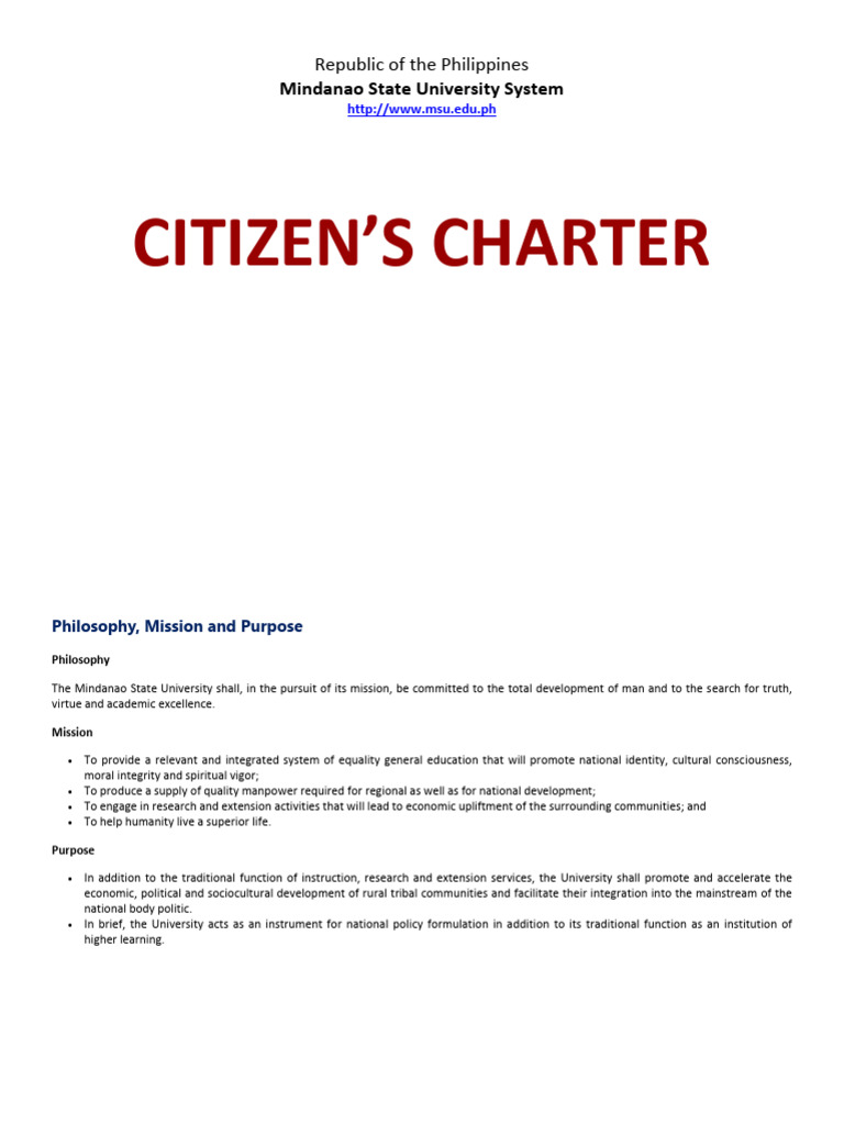 Msu Citizens Charter | PDF | Thesis | Identity Document