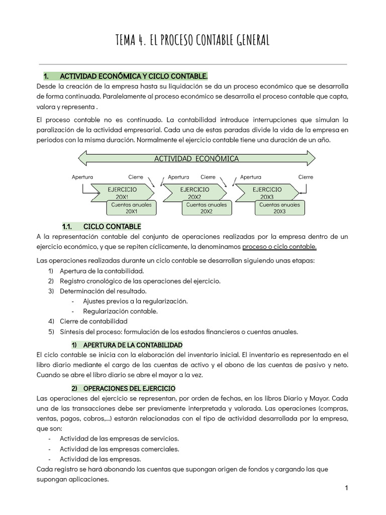 Tema 4. El Proceso Contable General: 1. Actividad Económica Y Ciclo Contable | PDF ...