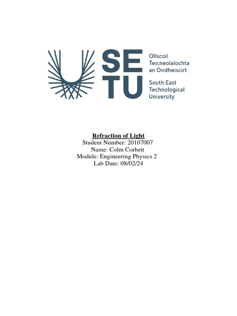 Lab 3 Refraction Of Light Pdf Refraction Light