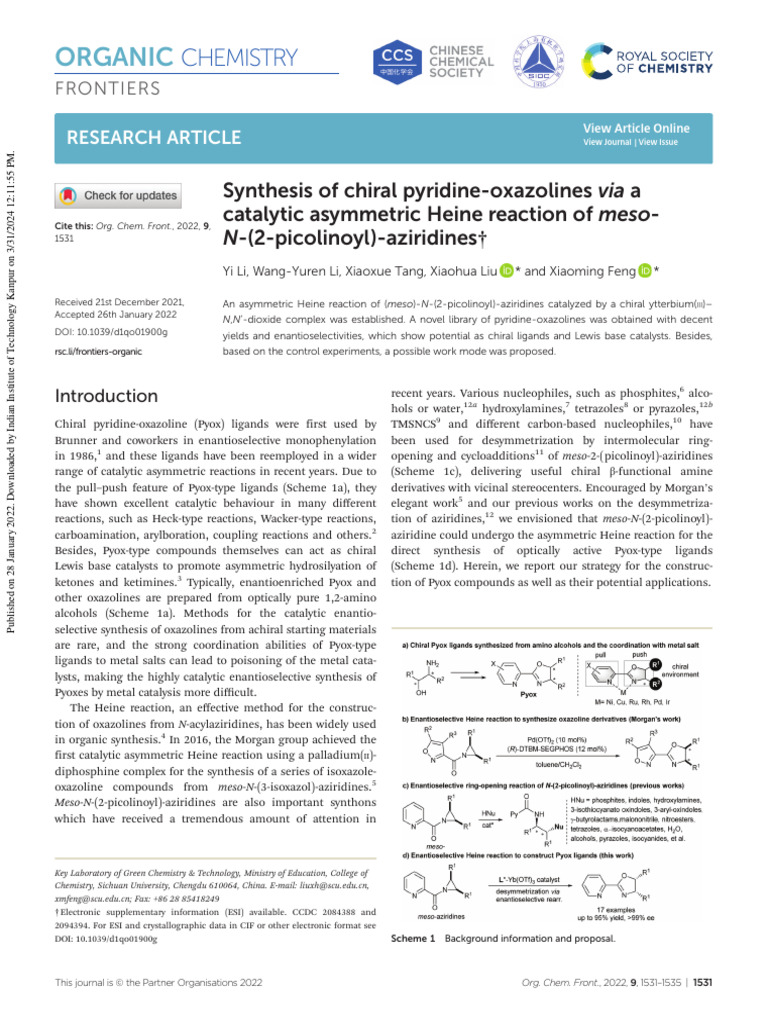 Org. Chem. Front., 2022, 9, 1531-1535 | PDF | Enantioselective ...