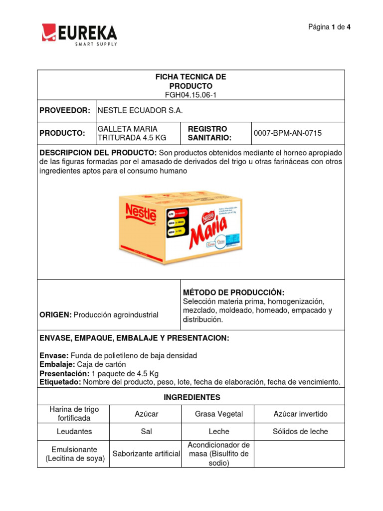 Ficha Tecnica | Descargar gratis PDF | Leche | Trigo