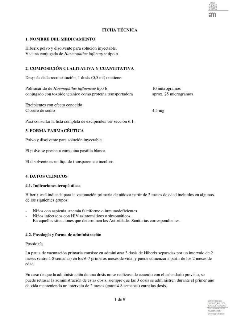 Hiberix: Vacuna Hib para Niños | PDF | Especialidades Medicas ...