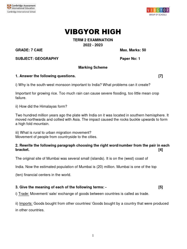Geography Exam Marking Scheme for Grade 7 | PDF | World Energy ...