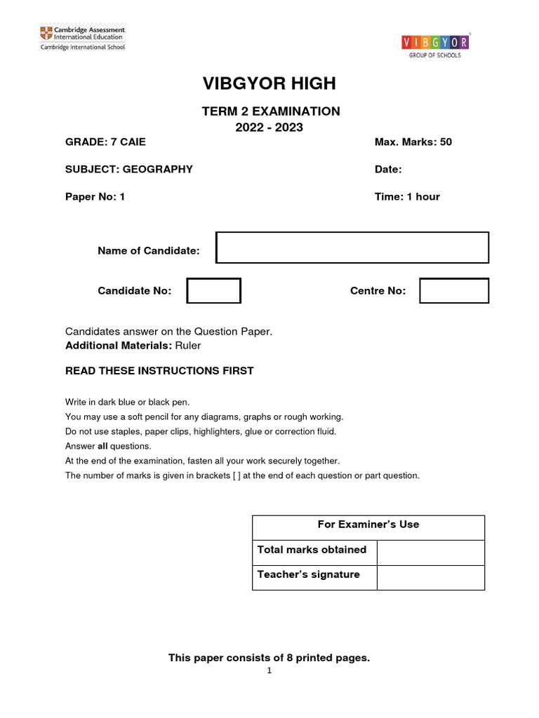 Gr7 Geography Term2 QP SET1 | PDF