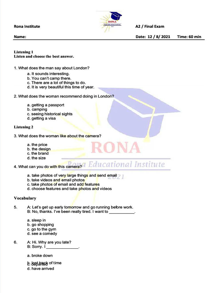 PDF Speak Now 2 Final Exam - Compress | PDF | Language Arts ...