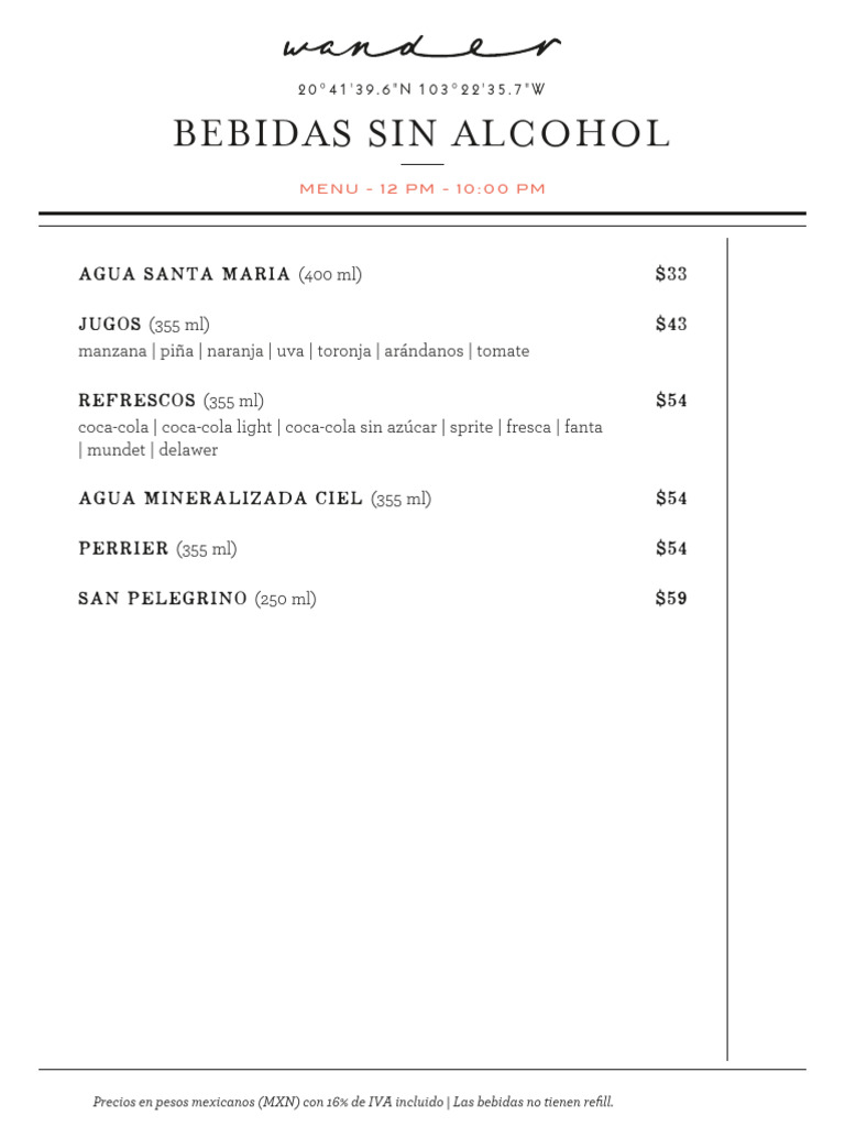Menú de Bebidas: Cocteles, Vinos y Cervezas | PDF | Vino | Bebida
