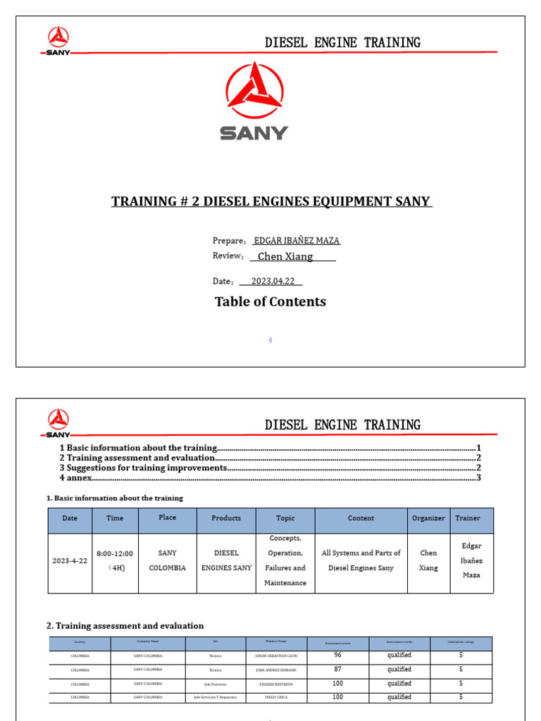 2 Training Report Diesel Engines Sany | PDF | Teachers | Behavior Modification