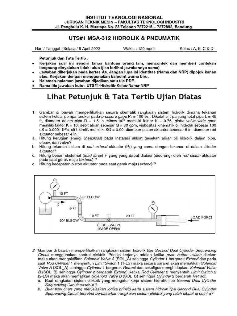 Solusi Uts#1 Hidrolik Pneumatik 5 April 2022 Genap 2021-2022 | PDF