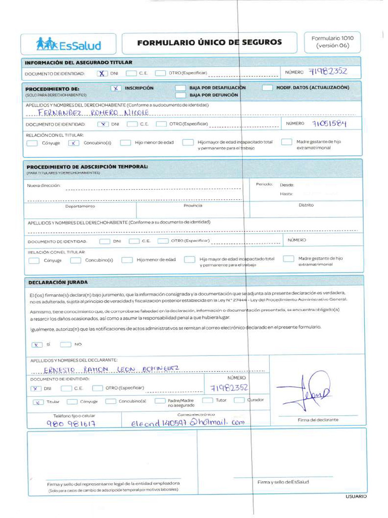 Formulario Unico de Seguros | PDF