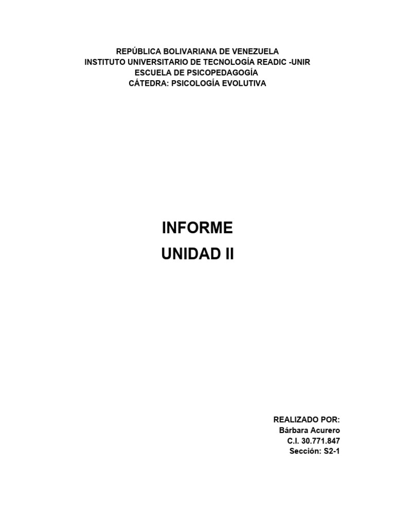 Psic Evolutiva Unidad II Informe | PDF | Cognición | Ciencias del comportamiento