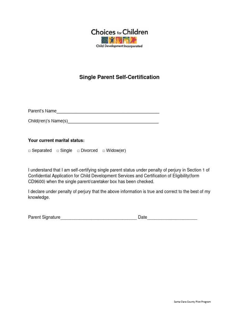 Single-Parent-Self-Certification | PDF