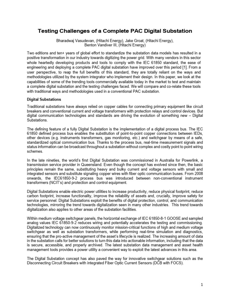 Testing Challenges of A Complete PAC Digital Substation | Download Free ...