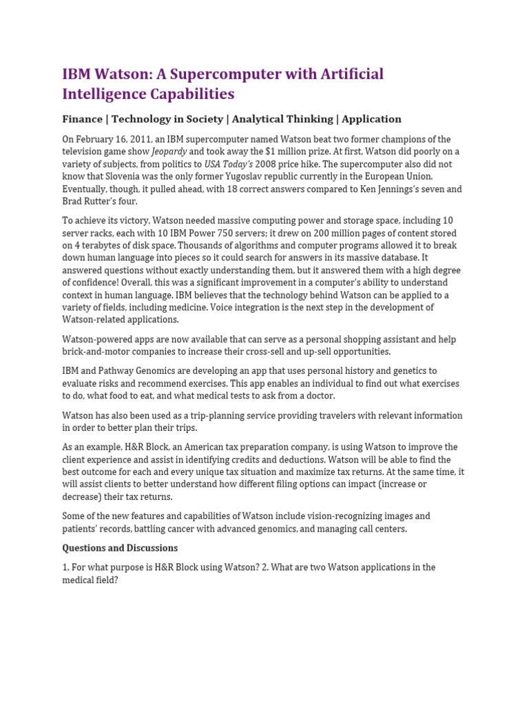 IBM Watson | PDF | Information Technology | Computer Science