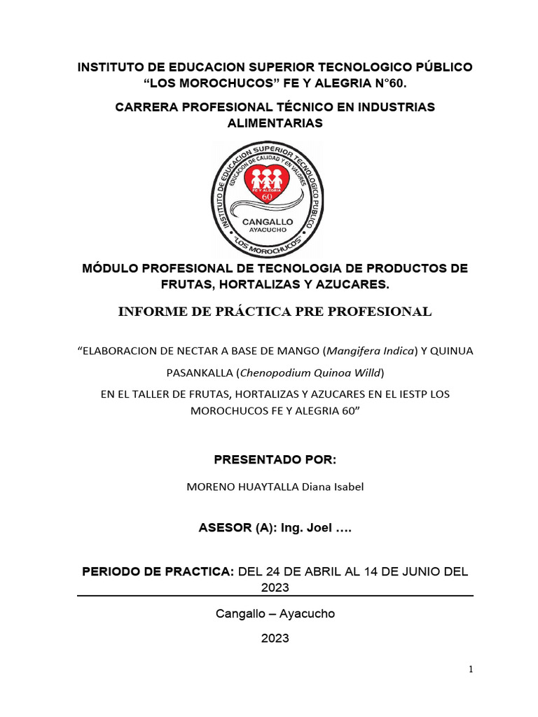 Informe de Modulo de Frutas y Hortalizas | PDF | Mango | Quinua