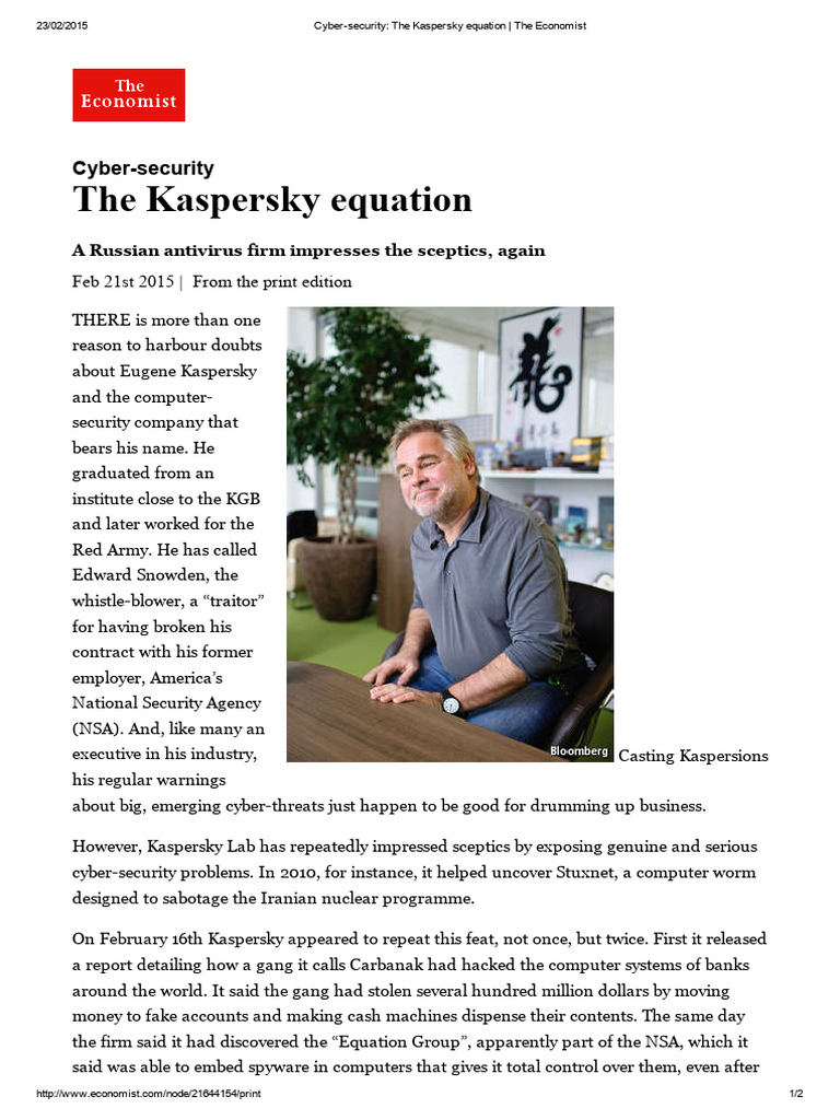 Cyber-Security - The Kaspersky Equation - The Economist | PDF ...