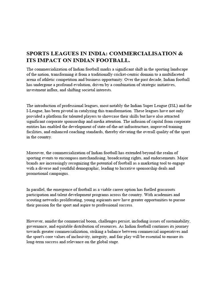 Introduction To Commercialisation of Indian Football | PDF ...
