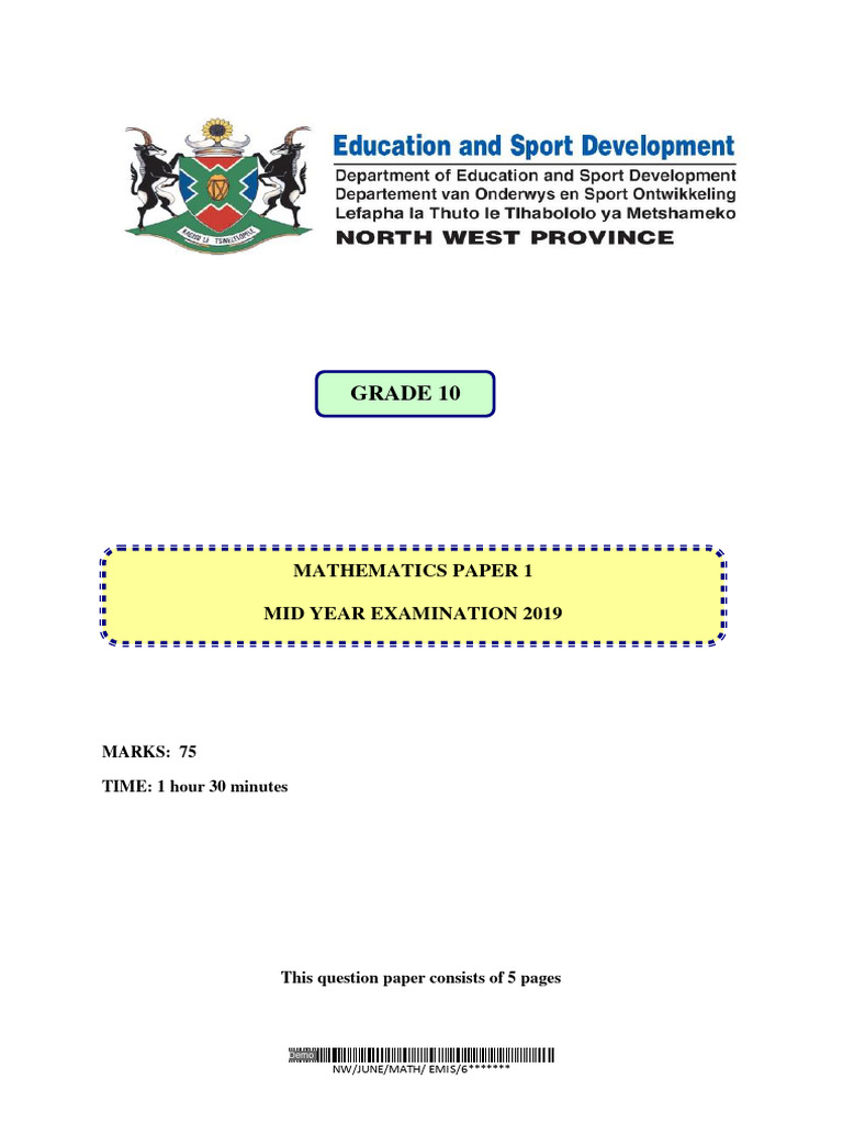Mathematics GR 10 Paper 1 | PDF | Mathematics | Numbers