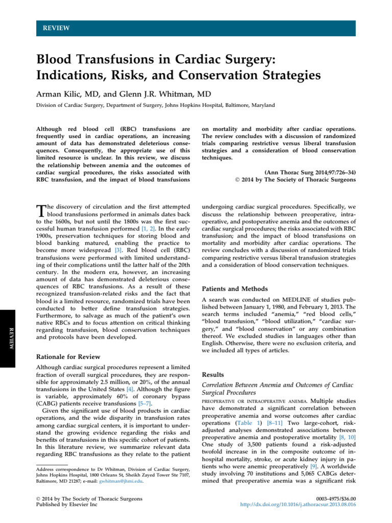 Blood Transfusions in Cardiac Surgery: Indications, Risks, and ...