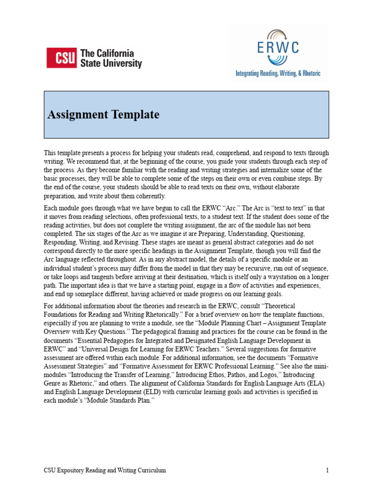 Erwc 3 0 Assignment Template | PDF | Rhetoric | Reading Comprehension
