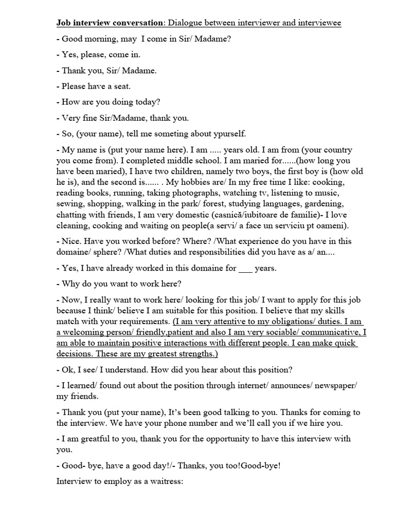 Job interview conversation | PDF