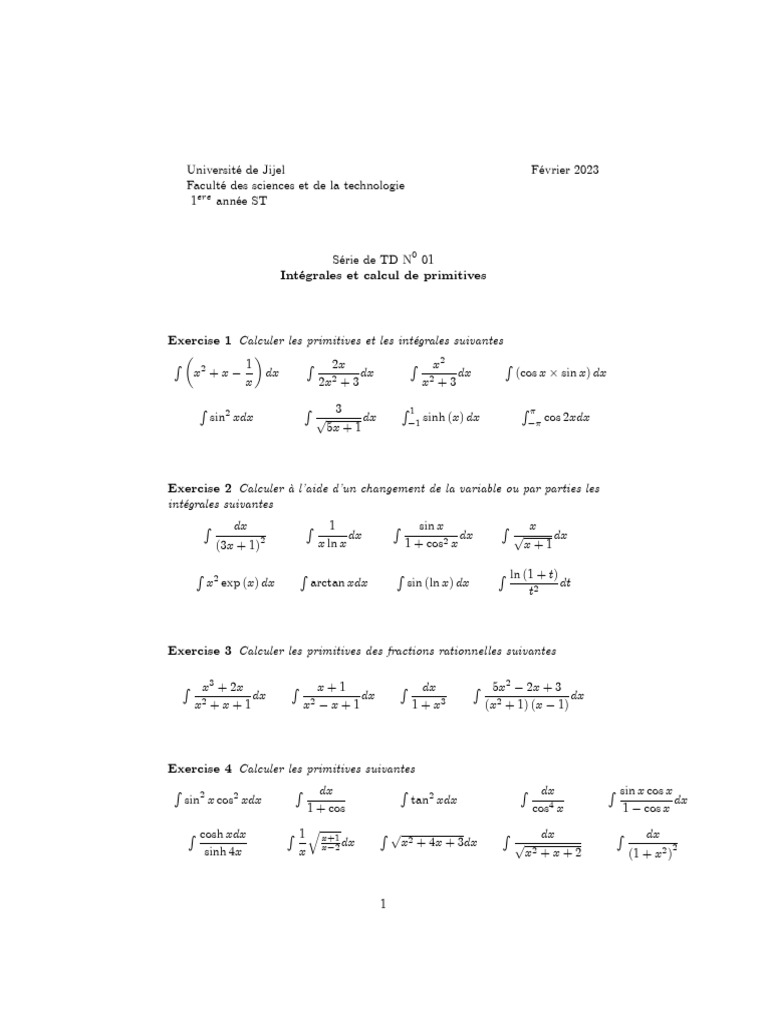 Intégrales et Primitives en Mathématiques | PDF | Méthodes et ...
