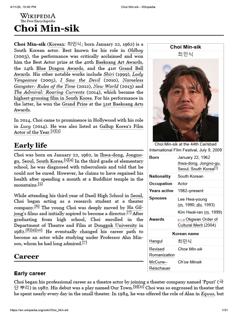 Choi Min-Sik - Wikipedia | PDF