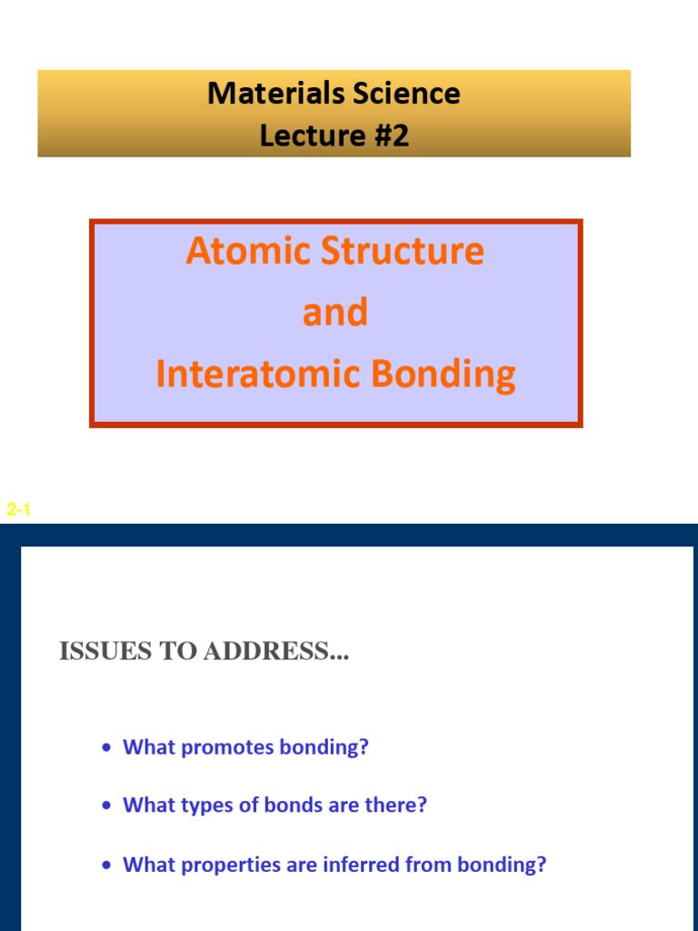 Materials Science Lecture 2 Atomic Structure Pdf Chemical Bond
