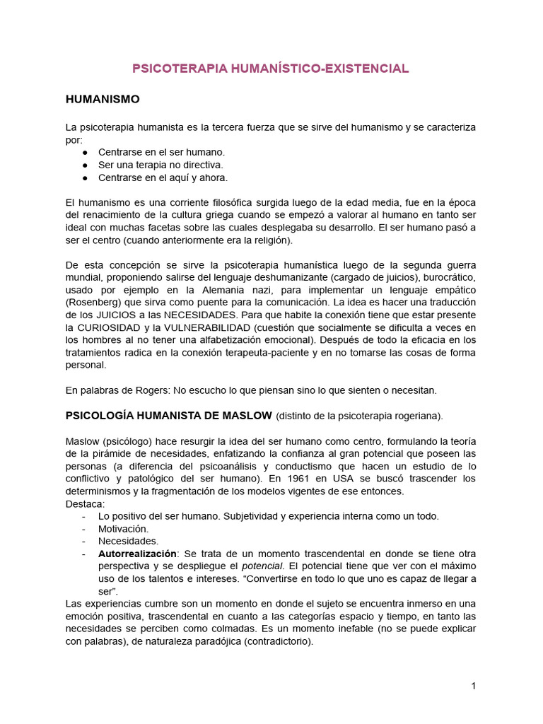 Psicoterapia Humanístico Existencial | PDF | Experiencia | Fenomenología (filosofía)